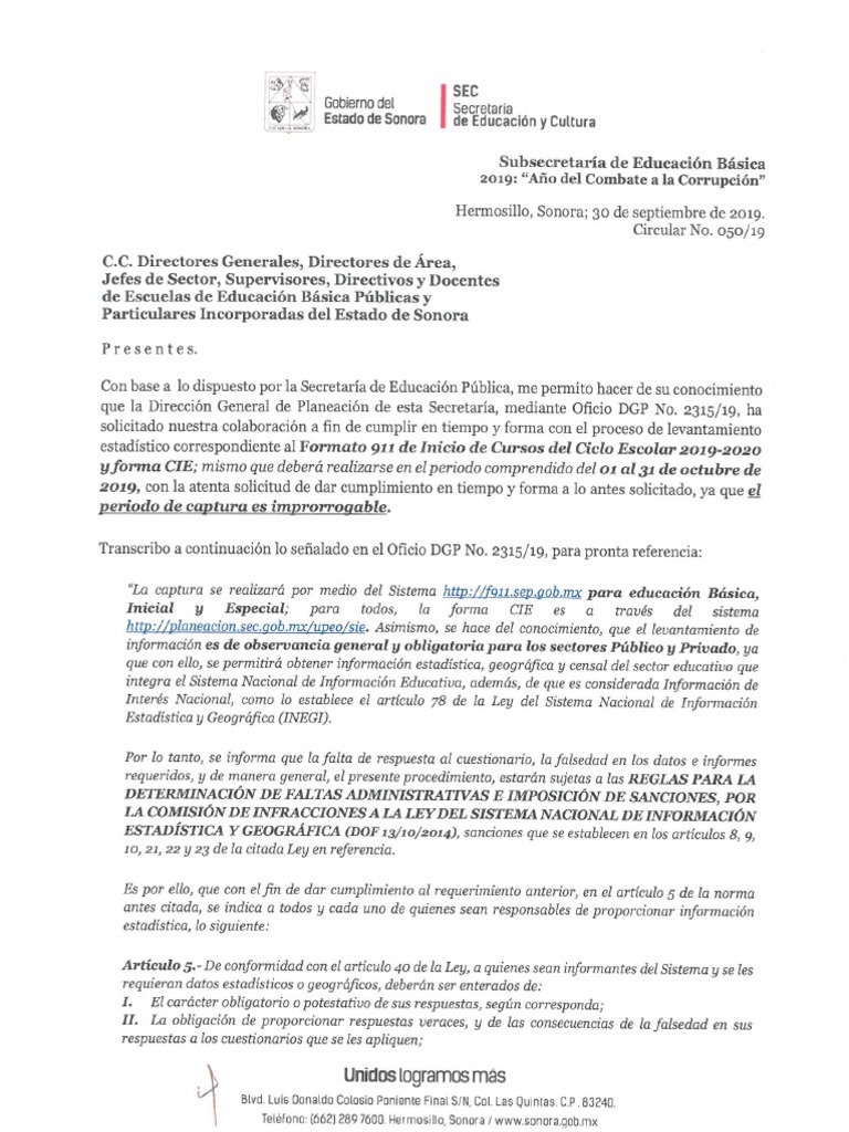 Circular 050-19 Captura Del Formato 911 y Forma CIE | PDF