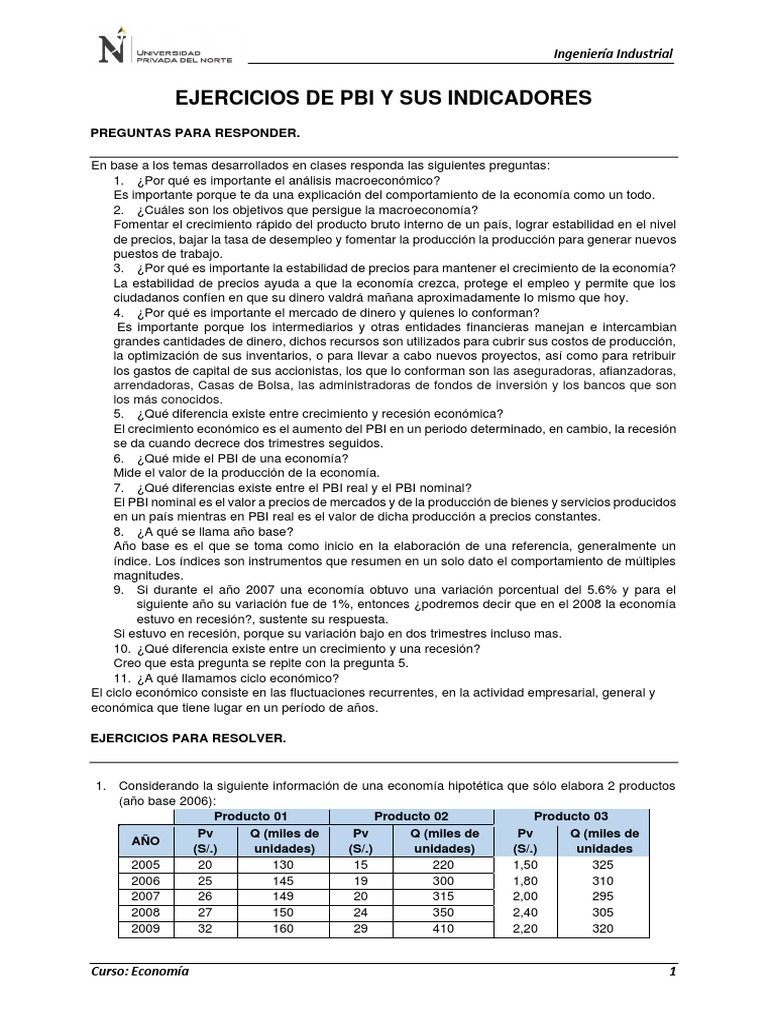 Sesión 10 - Ejercicios de PBI y Sus Indicadores | PDF | Producto ...