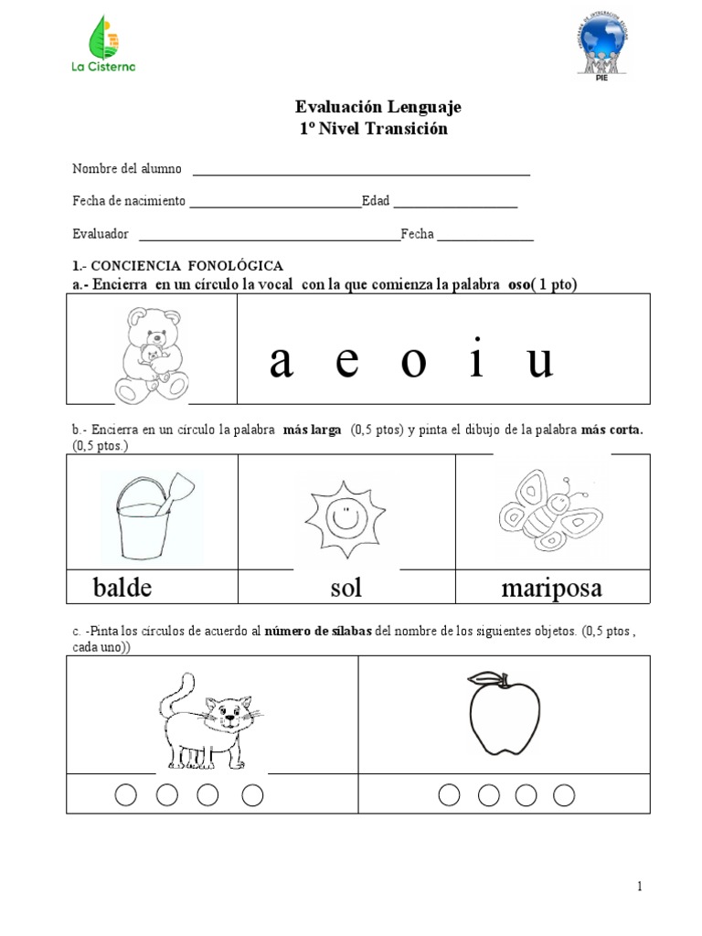 Prueba Lenguaje NT1 | PDF