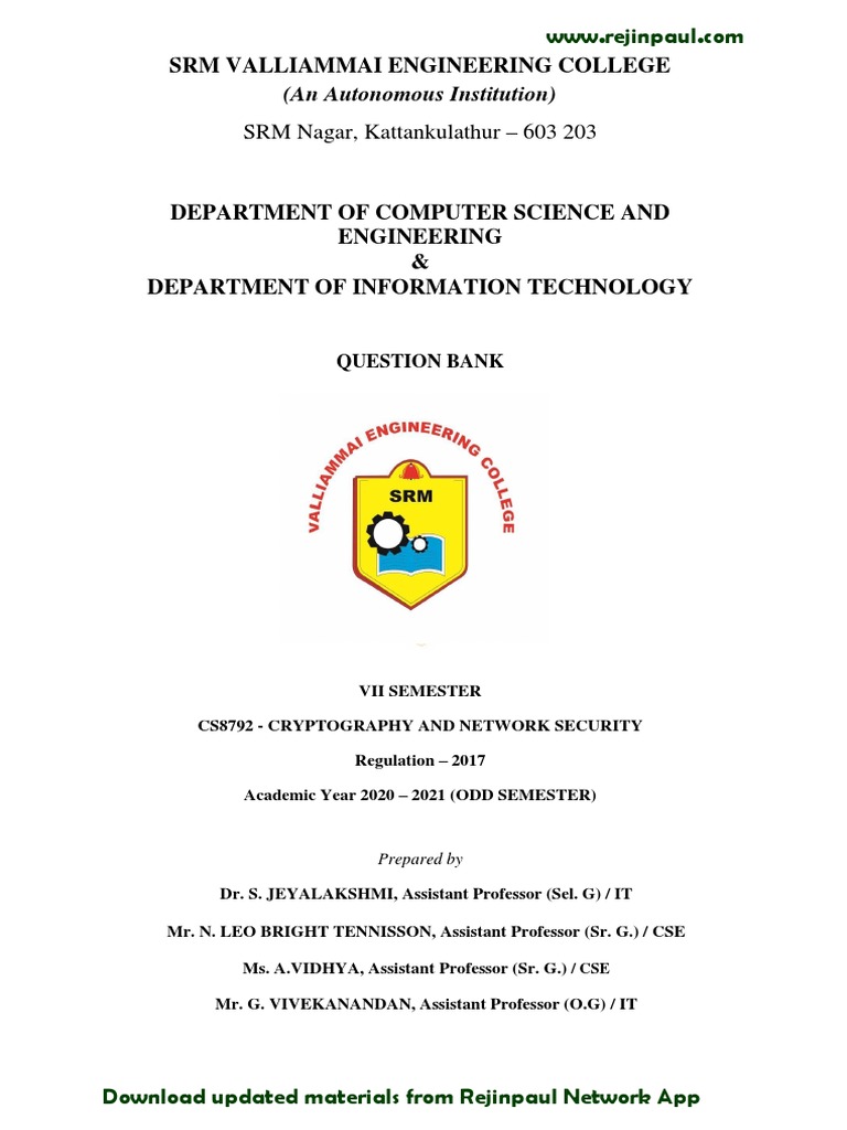 CS8792-Cryptography and Network Security | PDF | Cryptography | Public ...