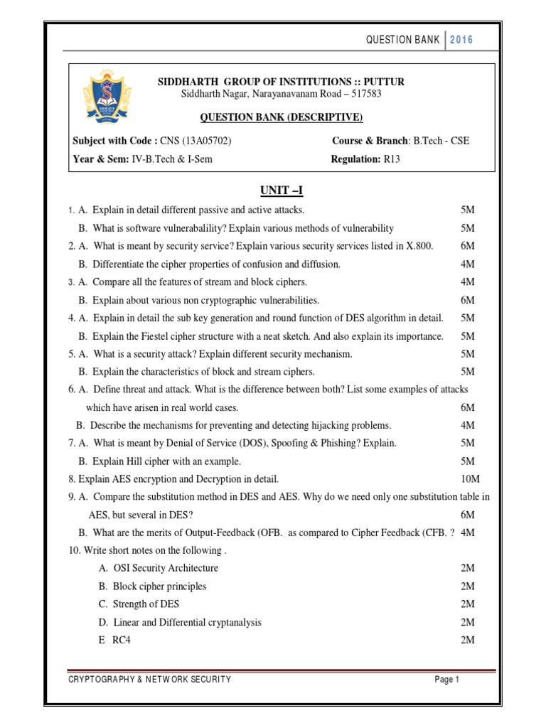 Unit - I | PDF | Cryptography | Encryption