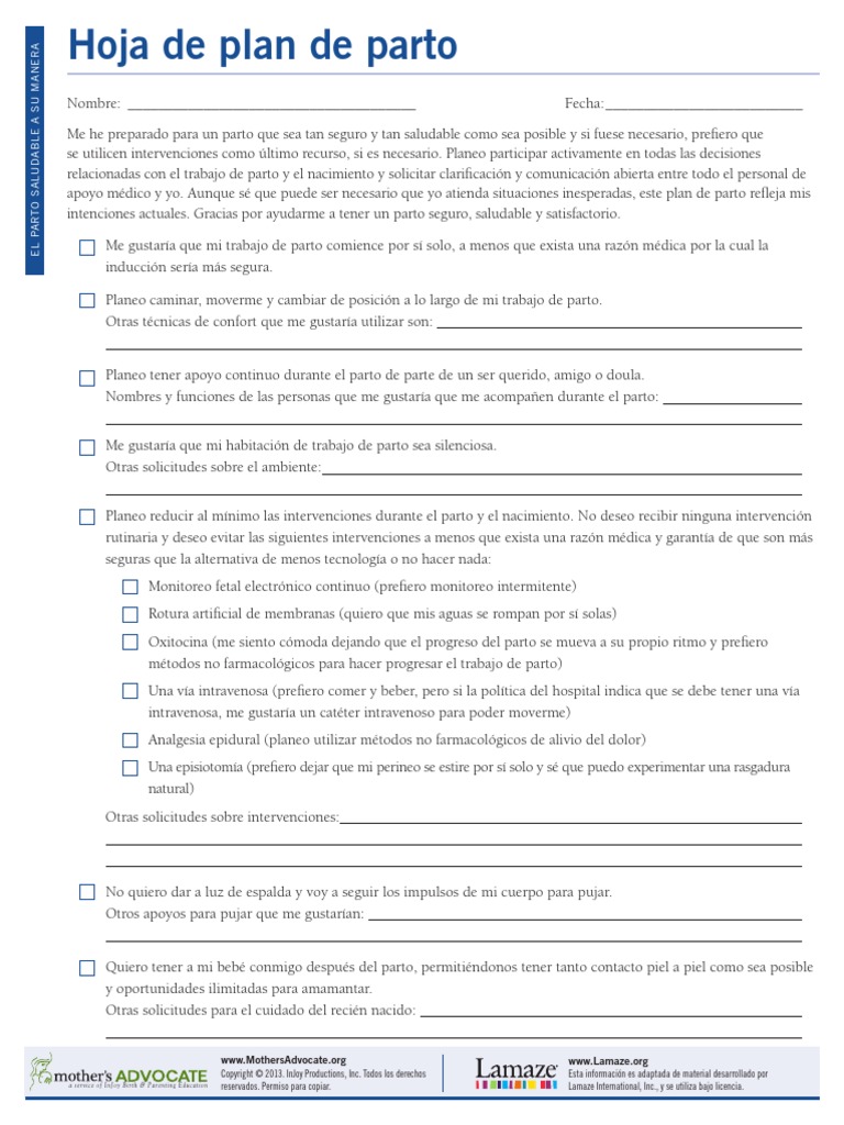 Plan de Parto | PDF | Parto | Ciencias de la Salud