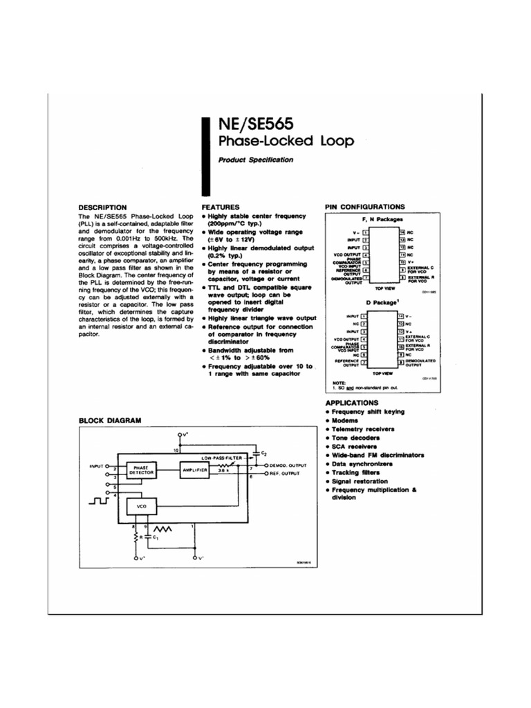 NE565 | PDF | Electronic Filter | Electrical Circuits