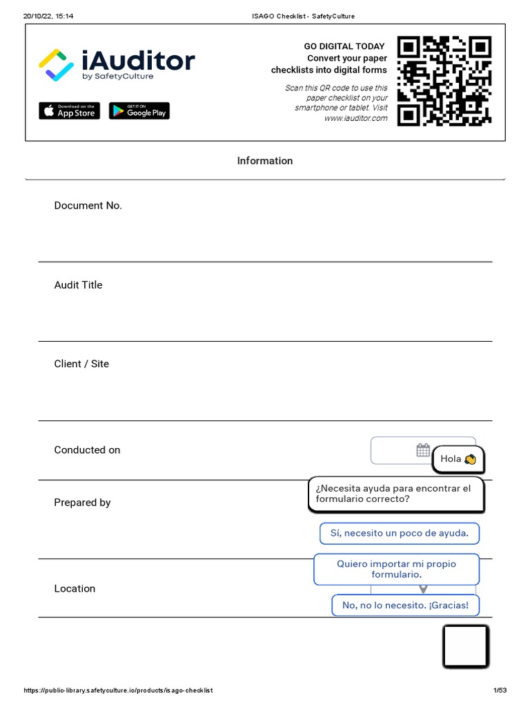 ISAGO Checklist - SafetyCulture | PDF | Risk | Dangerous Goods