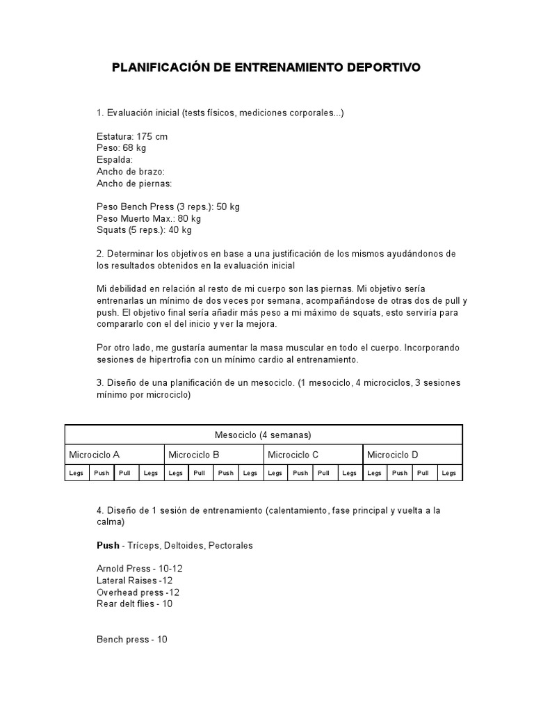Planificación de Entrenamiento Deportivo | PDF | Entrenamiento con pesas | Anatomía humana