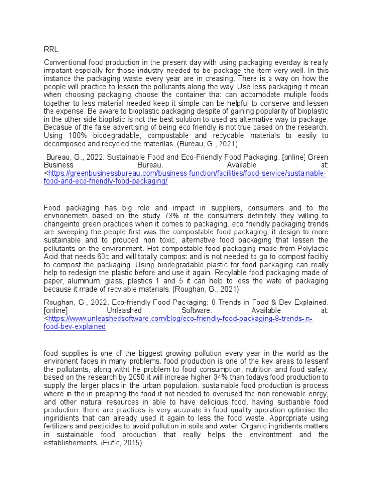 RRL Food Quality and Packaging | PDF | Nature | Food And Drink