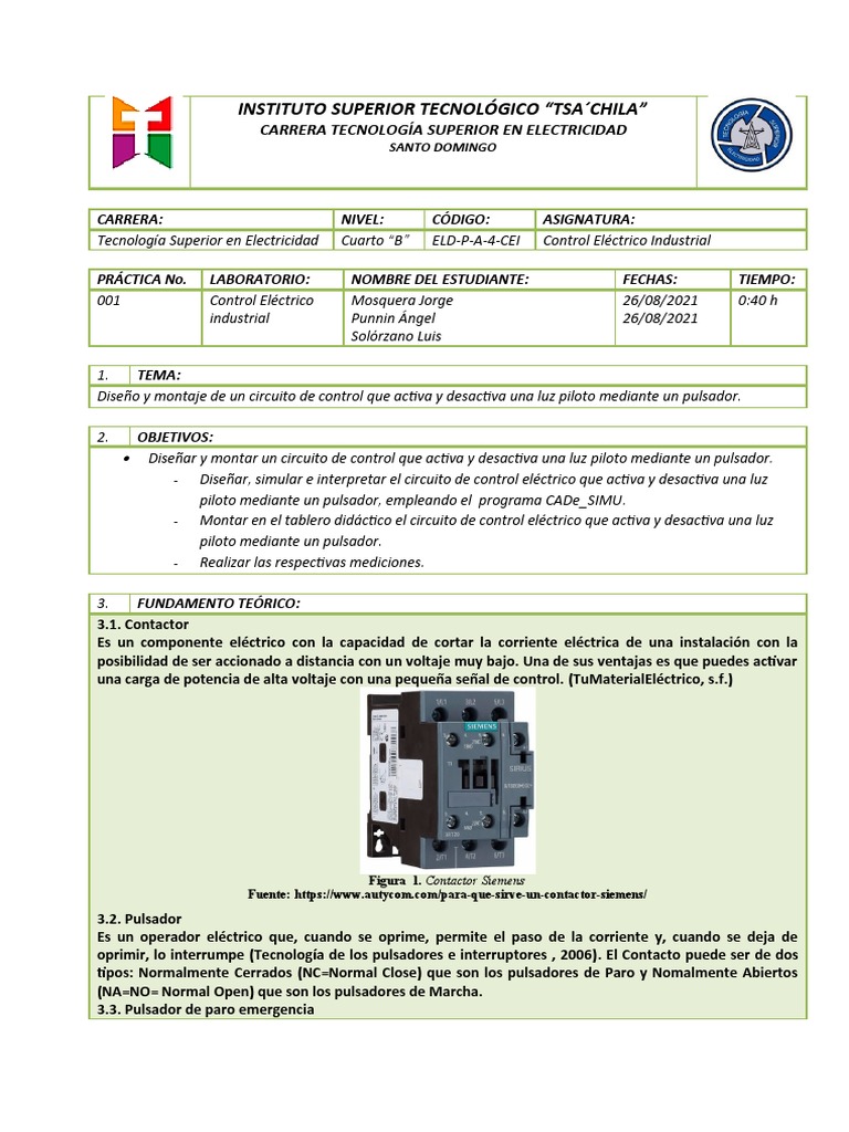 Control Luz Piloto Pulsador | PDF | Electromagnetismo | Ingenieria Eléctrica