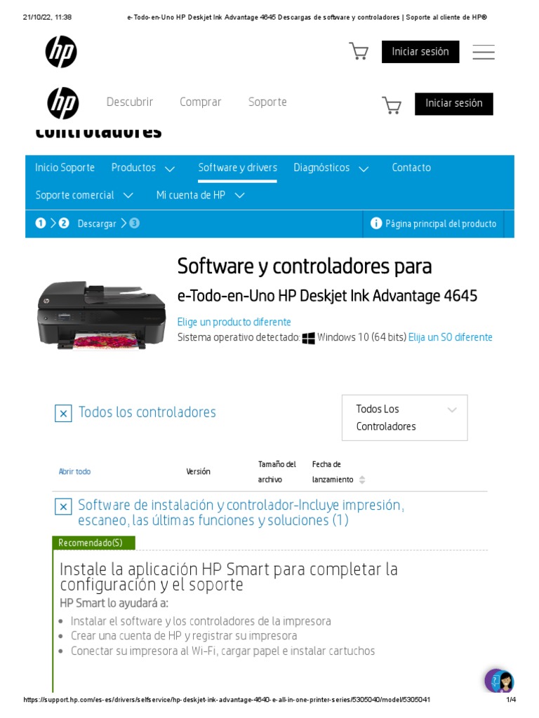 e-Todo-en-Uno HP Deskjet Ink Advantage 4645 Descargas de Software y ...