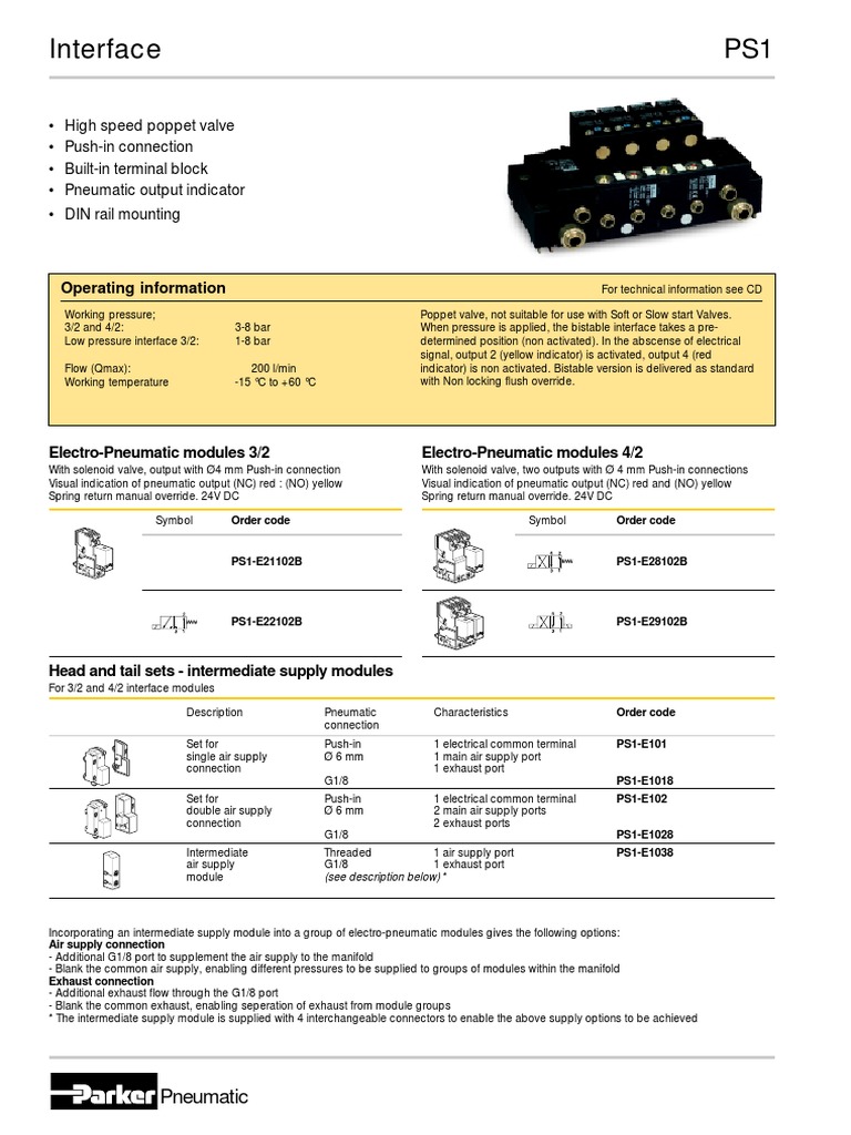 Parker Ps1 Datasheet Pdf Valve Actuator