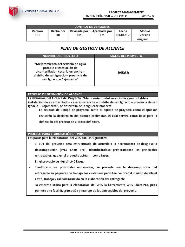 Plan de Gestion Del Alcance | PDF | Business