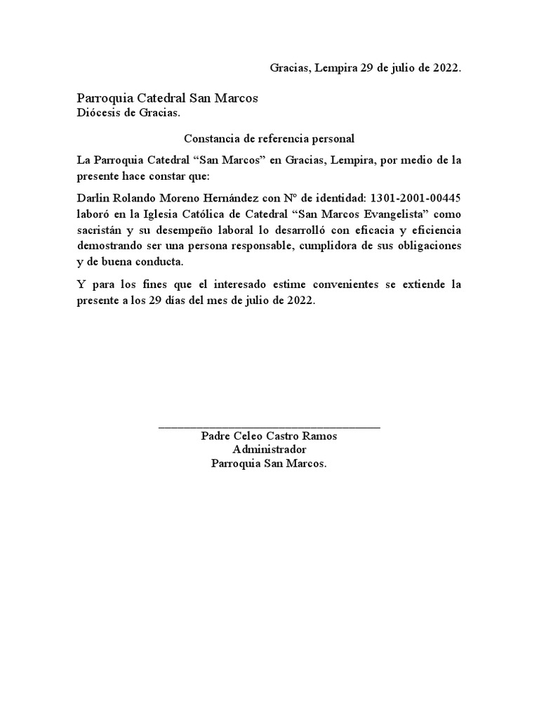 Constancia de Referencia Personal | PDF