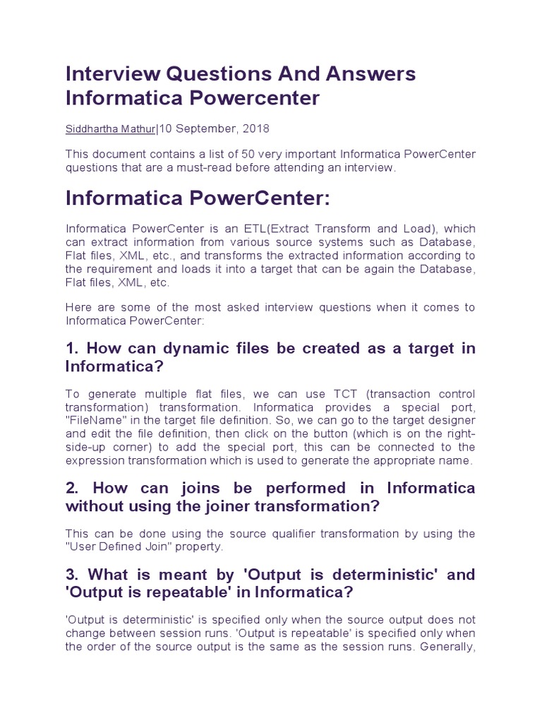 Interview Questions and Answers Informatica Powercenter | PDF | Database Index | Databases