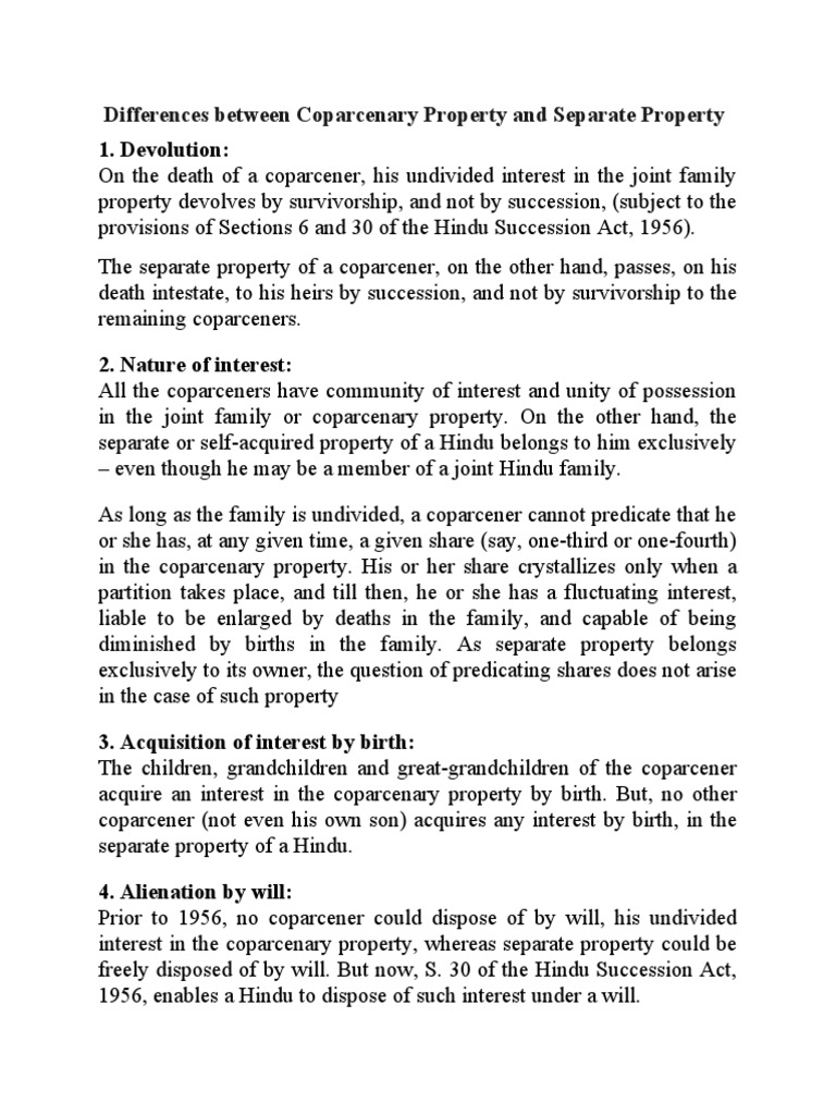 Differences Between Coparcenary Property and Separate Property | PDF ...