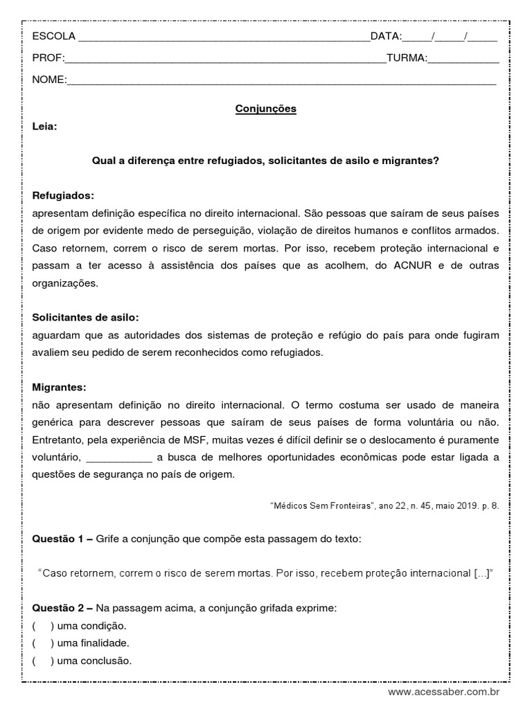 Atividade De Portugues Conjuncoes Coordenativas 9º Ano Pdf Pdf