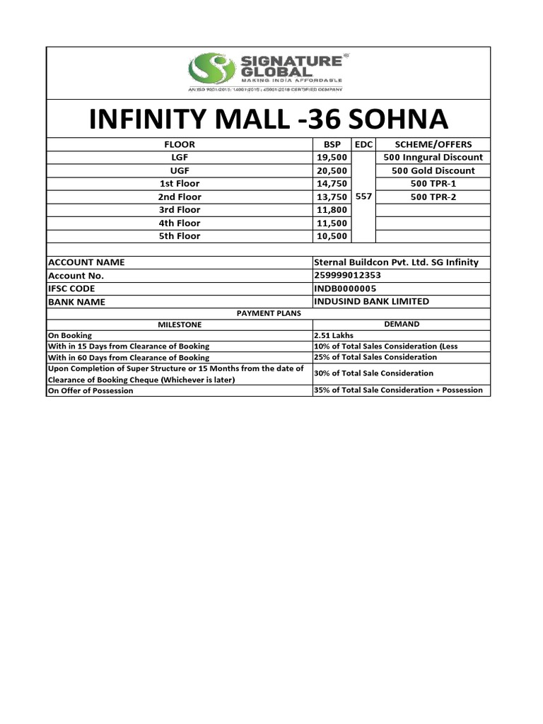 Infinity Mall Pric List | PDF