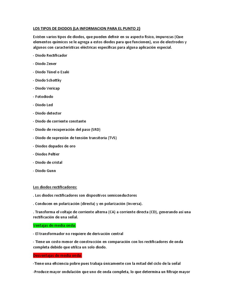 Tipos de Diodos y Sus Características | PDF | Diodo | Corriente eléctrica