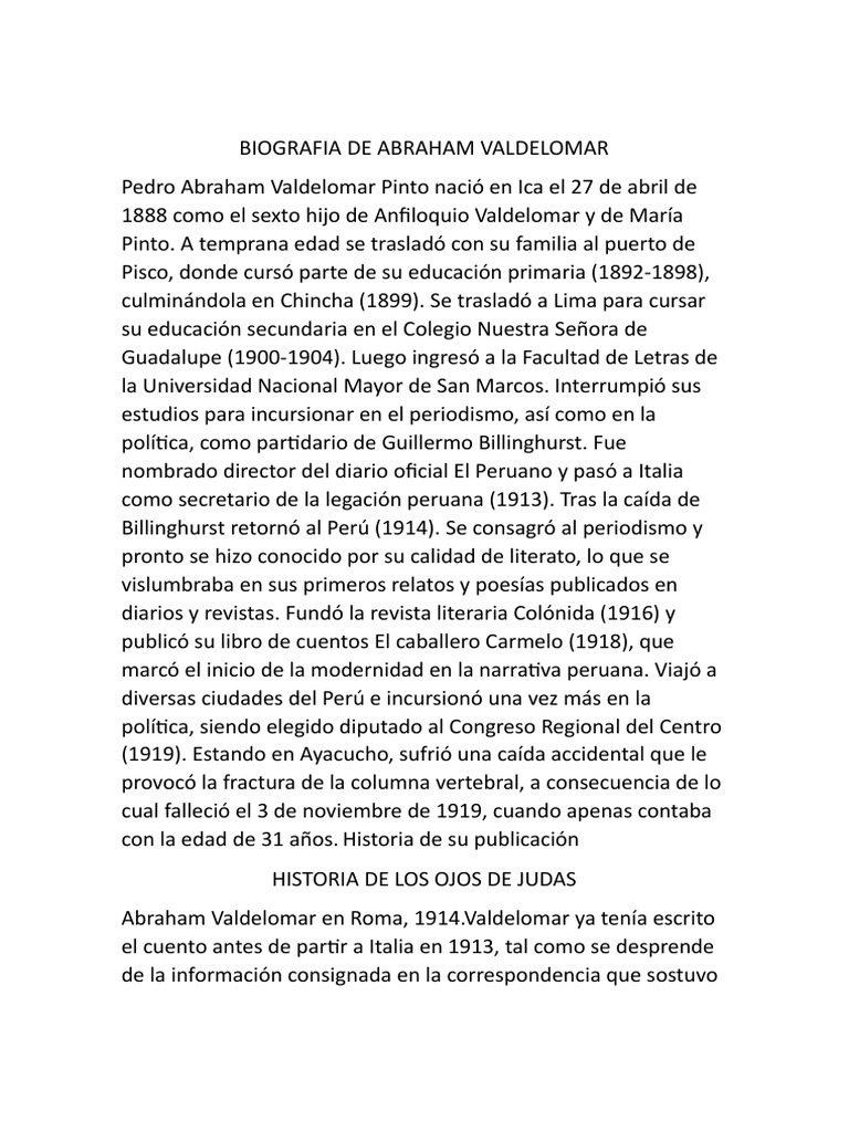 Biografia de Abraham Valdelomar | PDF