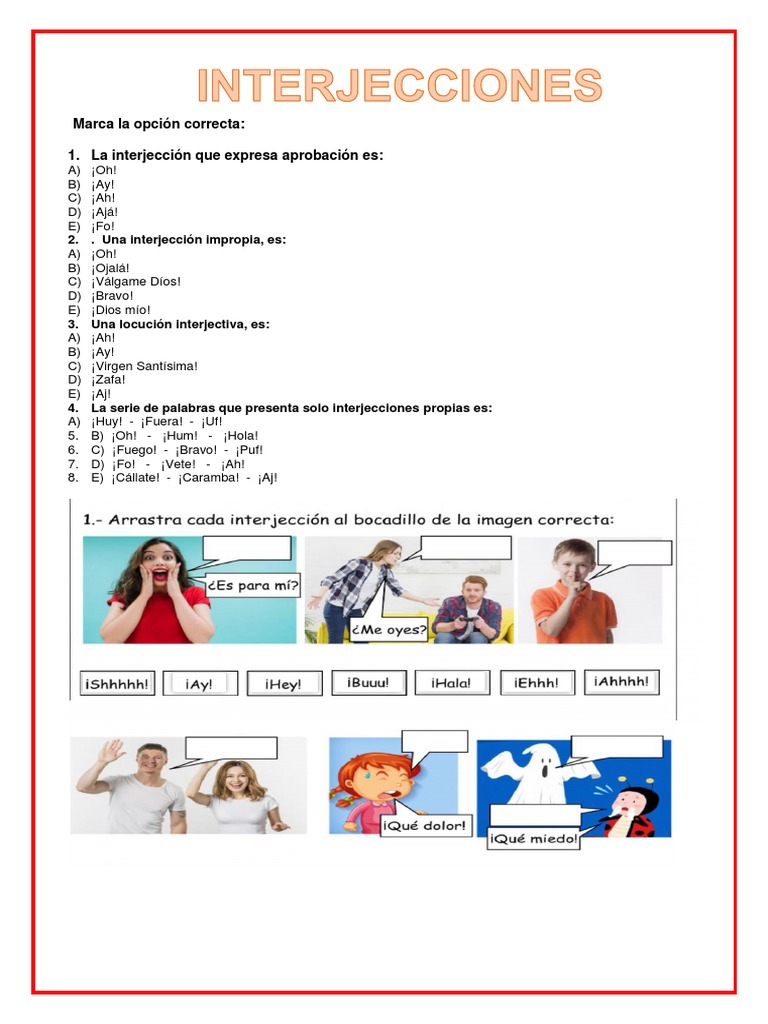 Interjeccion Ficha | PDF | Artes del Lenguaje y Comunicación