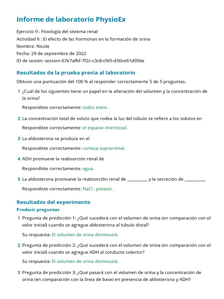 PhysioEx Ejercicio 9 Actividad 6 (B) | PDF | Orina | Riñón