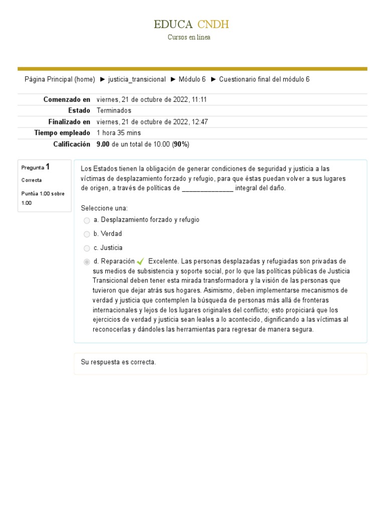 Tema 4 Modulo 6 Cuestionario Final Del Módulo 6 Justicia Transicional | PDF | La violencia ...