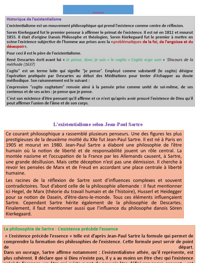 L'EXISTENTIALISME | PDF | Existentialisme | Jean-Paul Sartre
