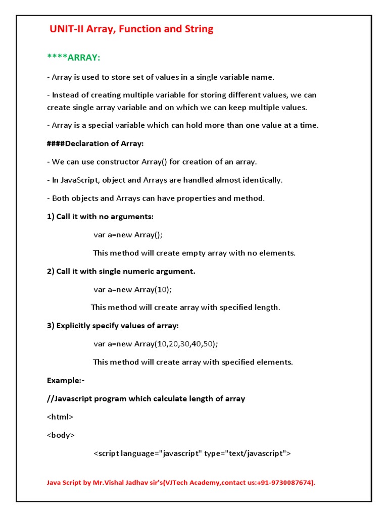 UNIT-II Notes Java Script | PDF | Java Script | String (Computer Science) UNIT-II Notes Java Script | PDF | Java Script | String (Computer Science)