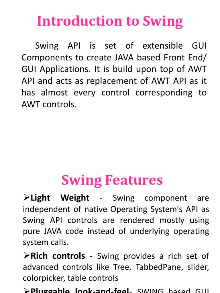 Swing Features and Components | PDF | Software Development | Software