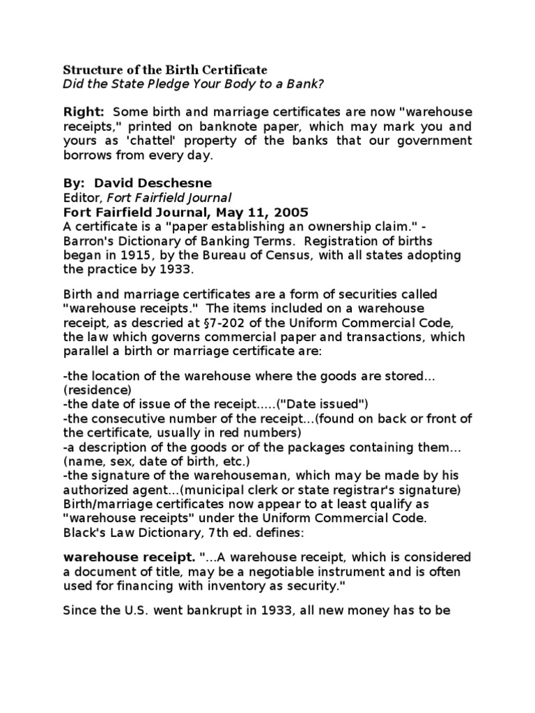 Structure of the Birth Certificate | Federal Government Of The United ...