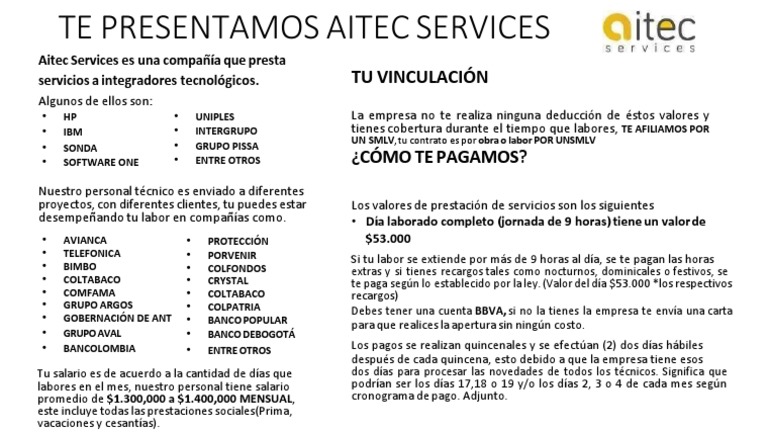 Servicios y Pagos de Aitec Services | PDF