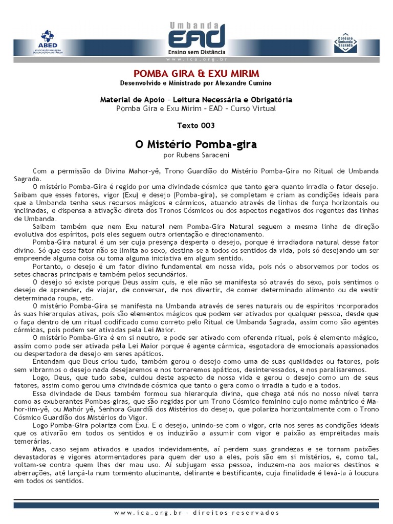 01 - Texto 03 - Mistério Pomba Gira | PDF | Deus