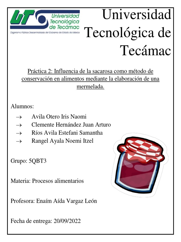 Reporte Escrito MERMELADA | PDF | Ingredientes de comida | Comida y bebida