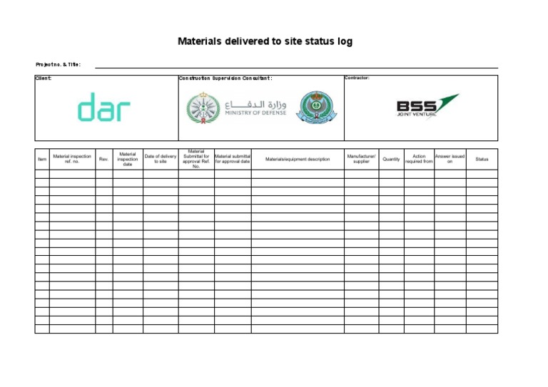 Construction Materials Status Log | PDF