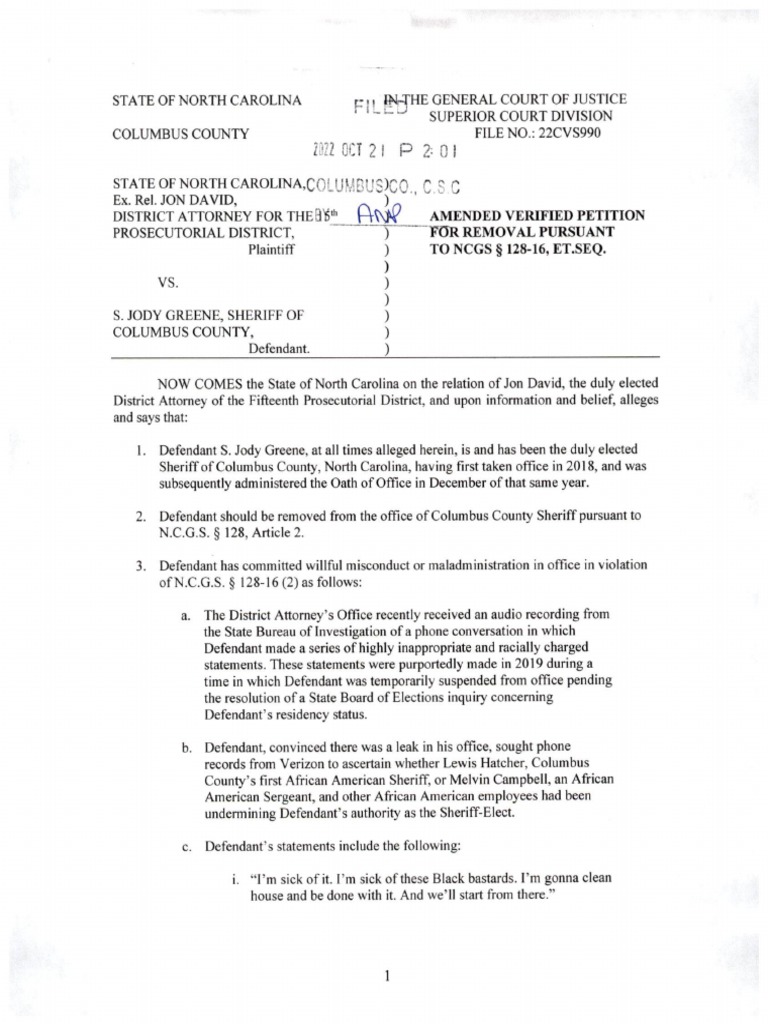 An Amendment To The Petition For Removal of Columbus County Sheriff ...