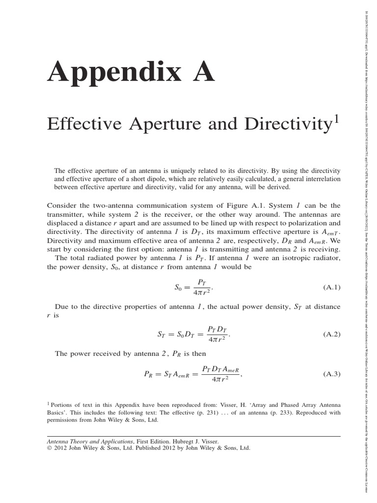 Antenna Theory and Applications - 2012 - Visser - Appendix A Effective Aperture and Directivity ...