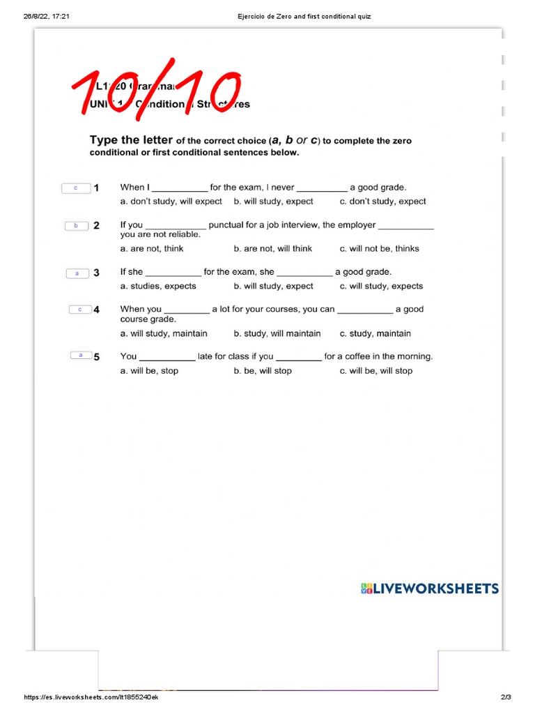 Ejercicio de Zero and First Conditional Quiz | PDF