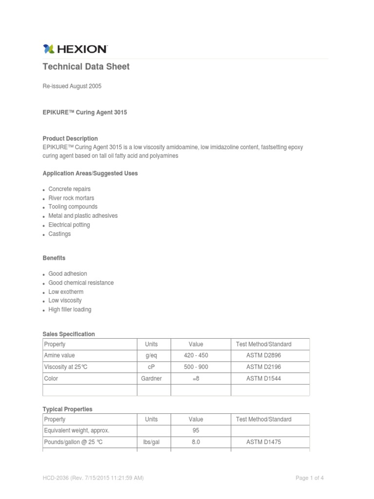 TDS - Epikure Curing Agent 3015 | PDF | Epoxy | Industrial Processes
