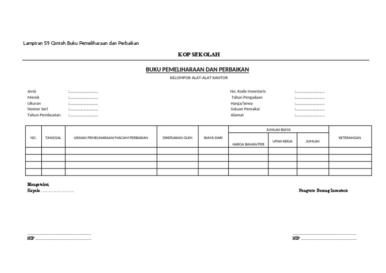 Contoh Buku Pemeliharaan Dan Perbaikan | PDF