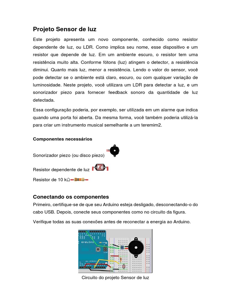 11 Projeto Sensor De Luz Pdf Resistor Arduino