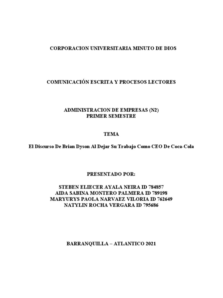 Trabajo de Discurso Brian Dyson | PDF Trabajo de Discurso Brian Dyson | PDF