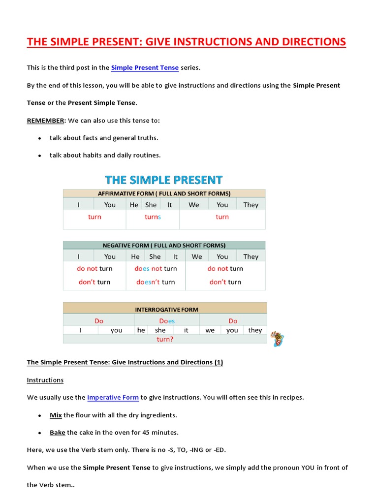 English Grammar - The Simple Present - Final - Give Instructions and ...