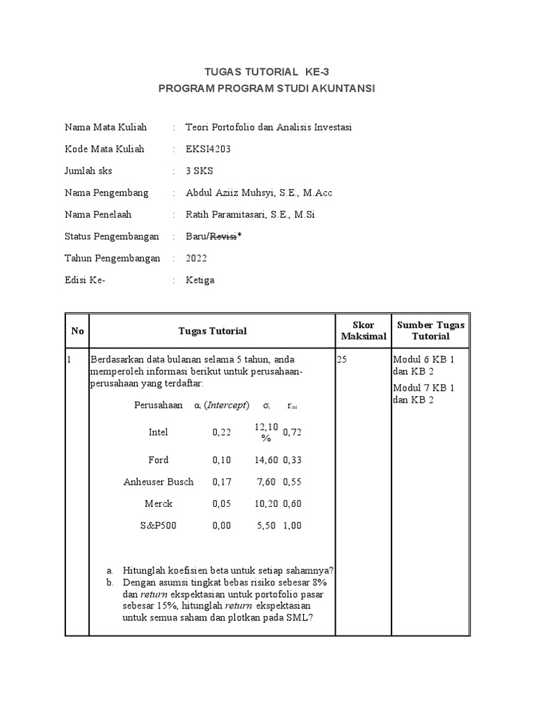 Tugas 3 Teori Portofolio Dan Analisis Investasi | PDF