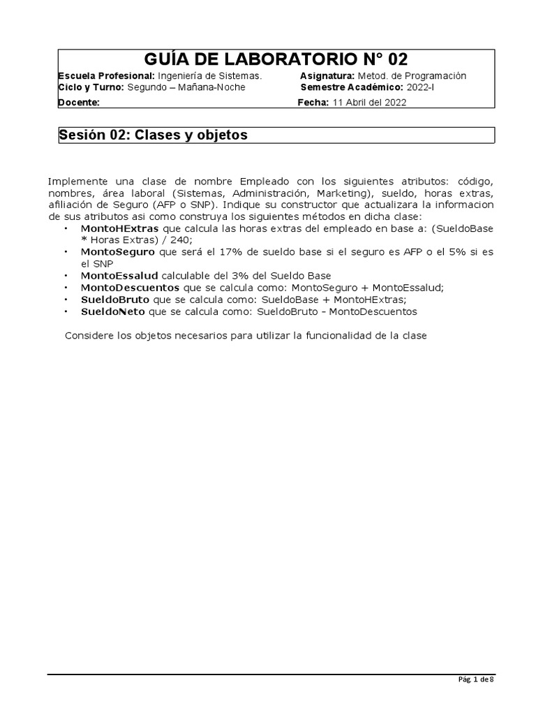 Lab02 Clases Objetos | PDF | Objeto (informática) | Ingeniería Informática