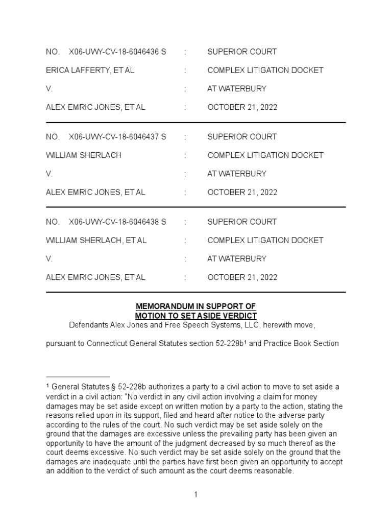 Memorandum in Support of Motion To Set Aside Verdict | PDF | Discovery ...