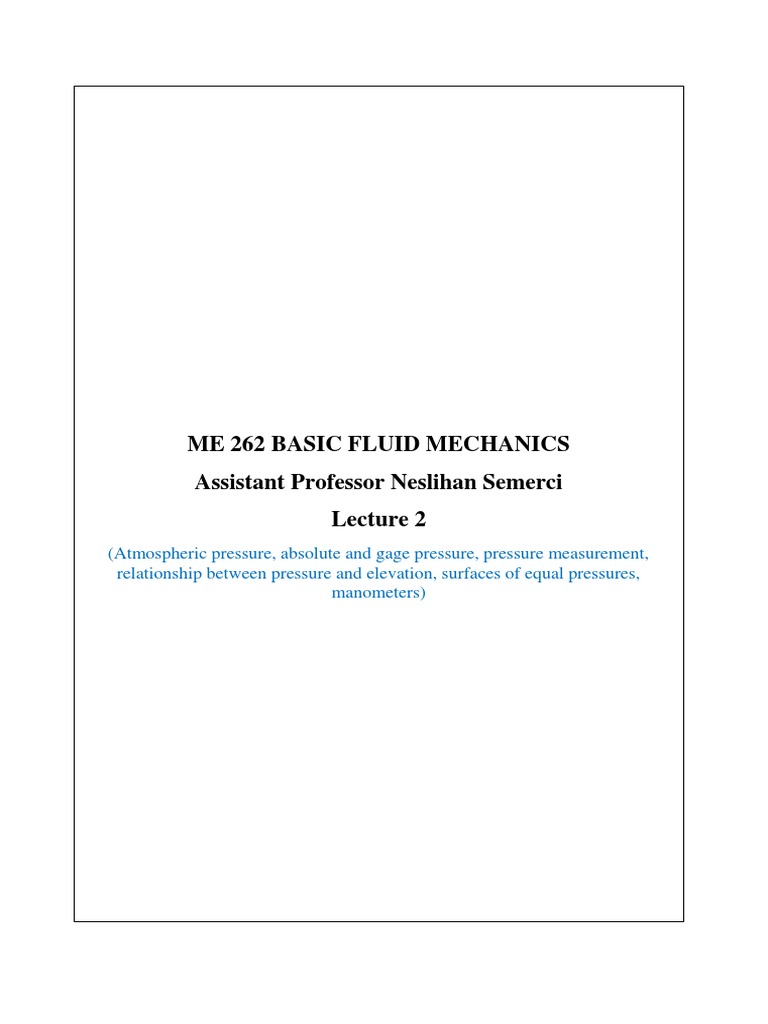 ME262 Lecture2 | PDF | Pressure | Pressure Measurement