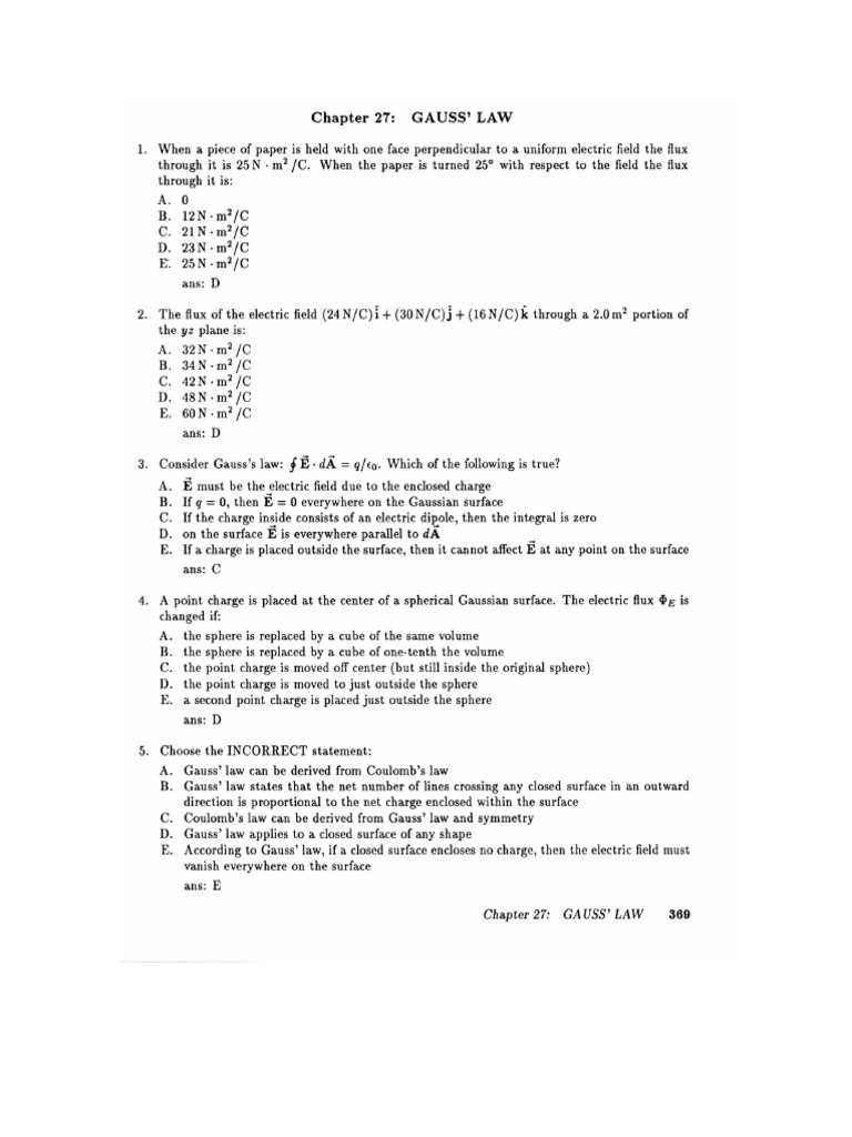 taller LEY DE GAUSS (HALLIDAY) (1) | PDF