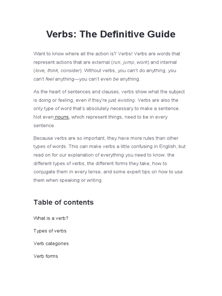 Verbs | PDF | Verb | Grammatical Tense