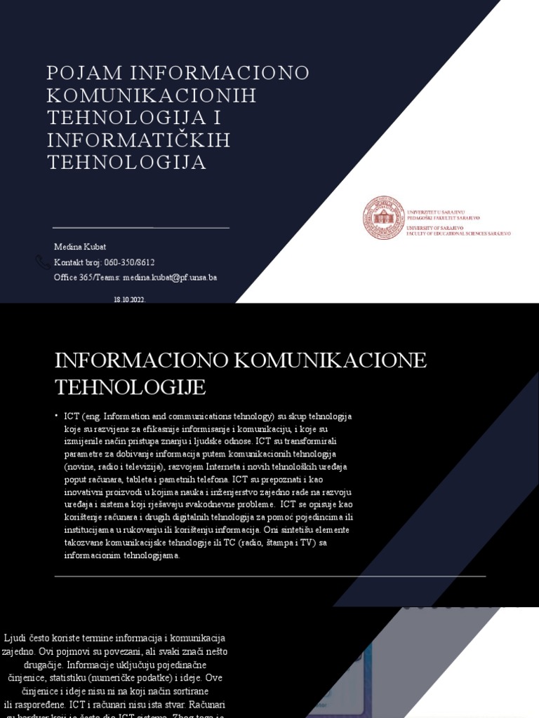 Pojam Informaciono Komunikacionih Tehnologija I Informacijskih Tehnologija | PDF