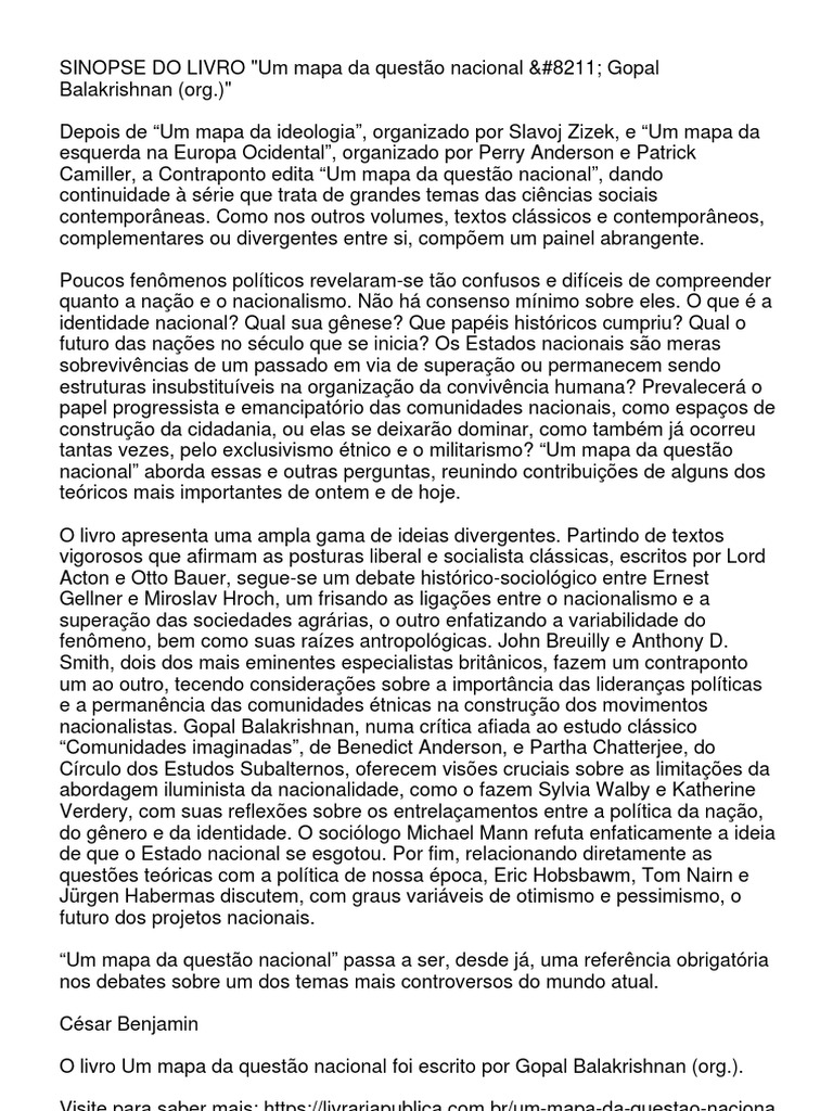 Um Mapa Da Questão Nacional – Gopal Balakrishnan (Org.) | PDF ...