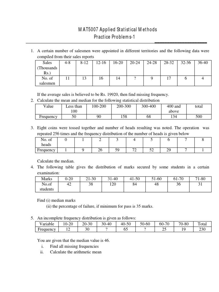 Statistics Practice Problems | PDF | Mean | Mode (Statistics)