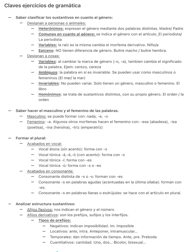 Claves Ejercicios de Gramática | PDF | Género gramatical | Adjetivo